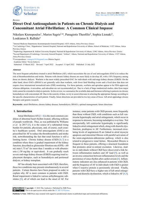 Pdf Direct Oral Anticoagulants In Patients On Chronic Dialysis And