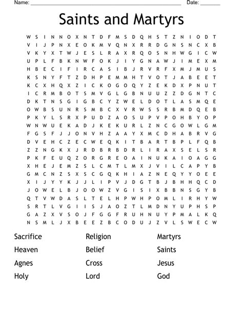 Saints And Martyrs Word Search Wordmint