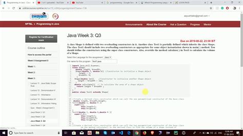 nptel programming in java week 3 assignment solution except q 3 youtube