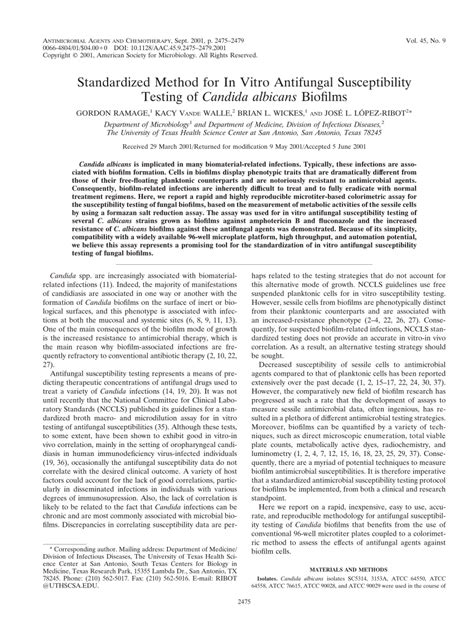 Pdf Standardized Method For In Vitro Antifungal Susceptibility
