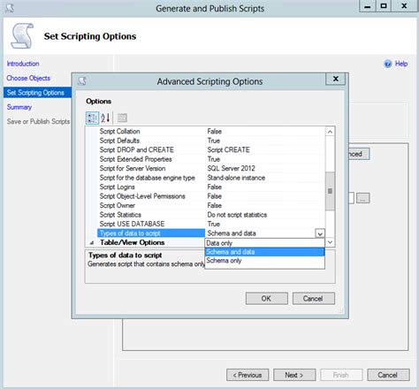 how to export table schema and data with insert statements in sql