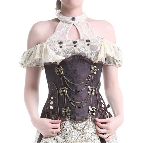 Brown Steampunk Steel Boned Waist Shaping Underbust Corsets Buckles And