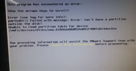esxi 5 5 u3 can t have a partition outside the disk unable to read