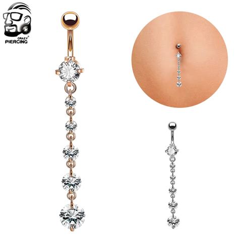 Buy 1pc Fashion Surgical Steel Rose Gold Crystal Navel