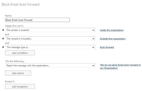 exempt specific users from mail flow rule that blocks auto forwarding