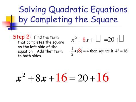 Ppt Solving Quadratic Equations By Completing The Square Powerpoint