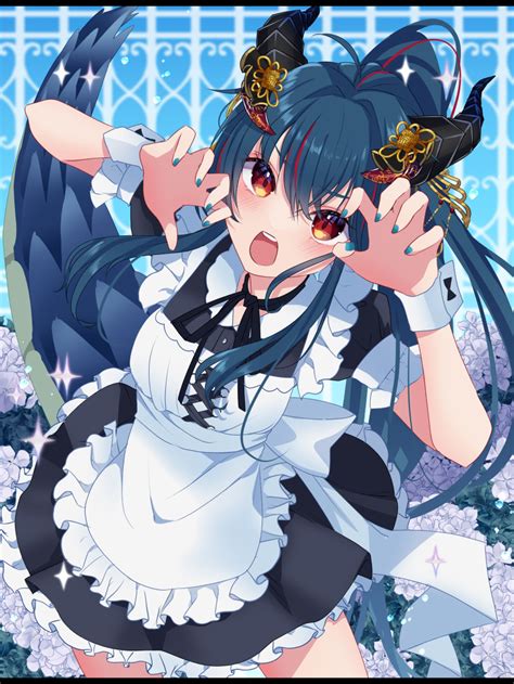 Safebooru 1girl 2022 Absurdres Apron Bangs Black Dress Blue Hair Blue