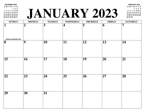 Free Printable Calendar January 2023 Printable Word Searches