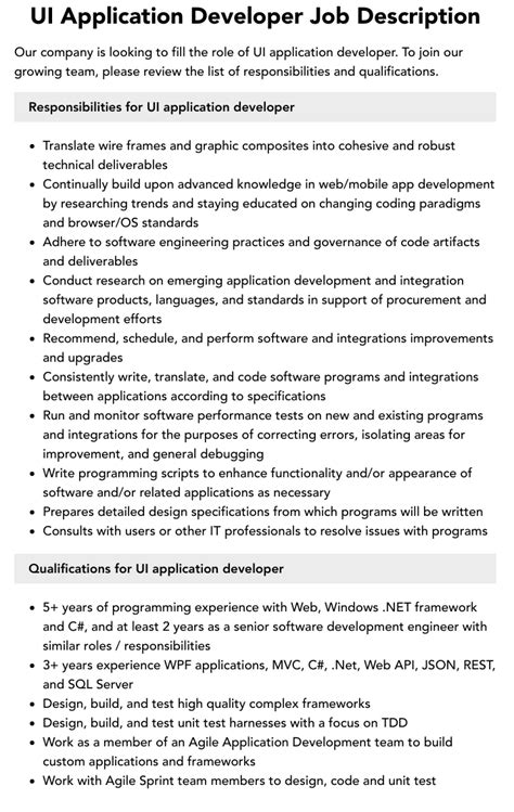 ui application developer job description velvet jobs