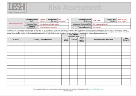 Risk Assessment Template Word Free Download Printable Templates