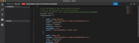 android react native debug adapter process has terminated