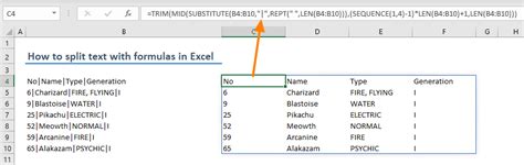 how to split text with formulas in excel