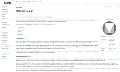 wikipedia article page template bootstrap 5 and material design