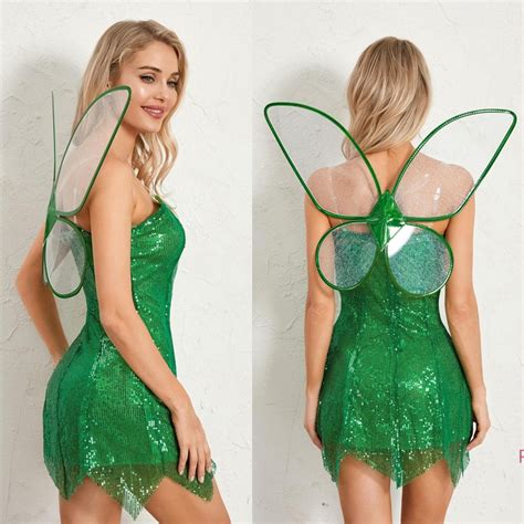 Tinkerbell Costume For Adult Woman Sexy Sleeveless Sequin Dress