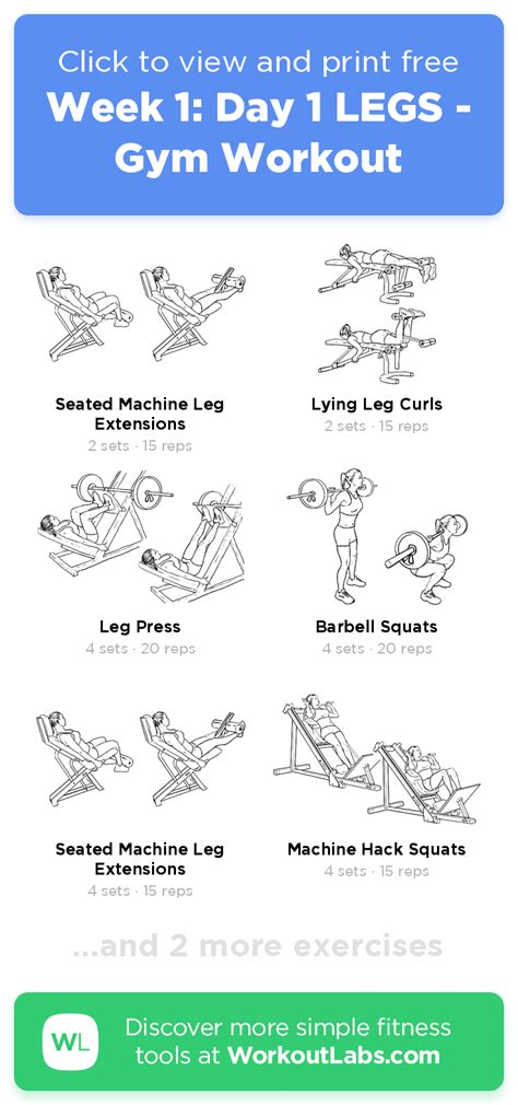 Week 1 Day 1 Legs Gym Workout · Free Workout By Workoutlabs Fit – Artofit