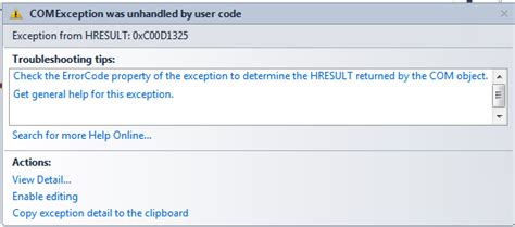 com exception hresult 0xc00d1325 in c winform stack overflow