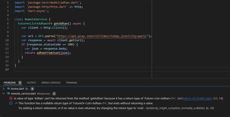 error a value of type adhan can t be returned from the method