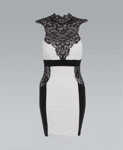 Krisp Crochet Neck Lace Side Panel Contrast Bodycon Dress Womens From