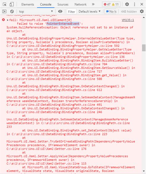 exception keeps occuring in web browser console failed