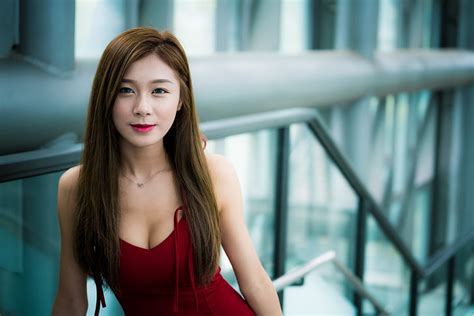 Hd Wallpaper Asian Women Brunette Long Hair Cleavage Looking At