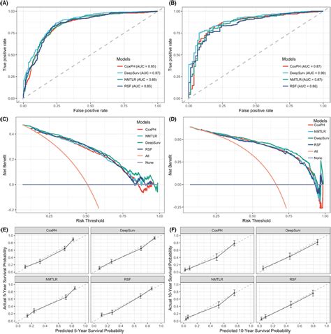 The Roc Dca And Calibration Curves For 5‐ And 10‐year Survival
