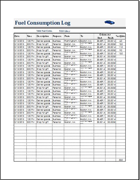 fuel consumption log template for ms excel and calc document hub