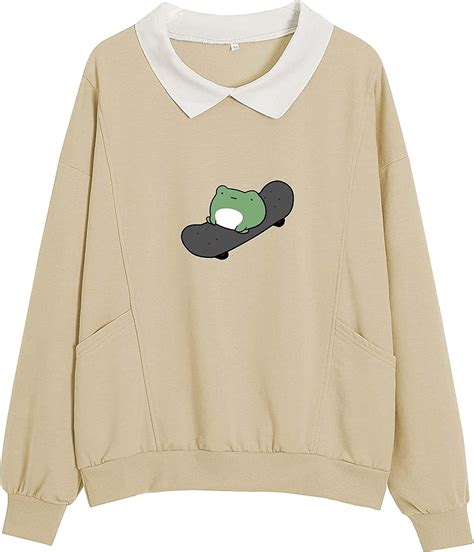 Kiekiecoo Cute Frog Skateboarding Sweatshirt For Teen Girls Kawaii