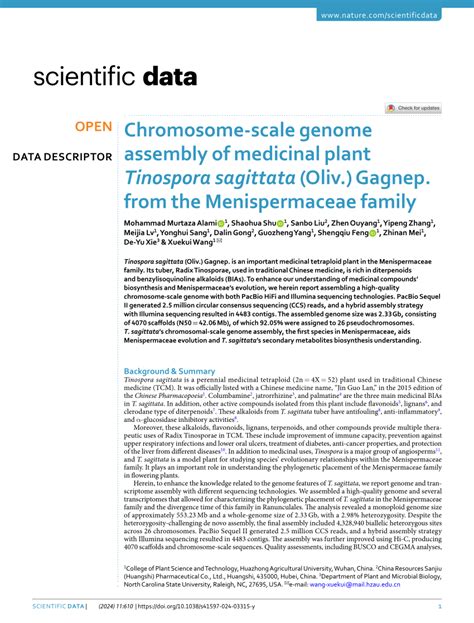 Pdf Chromosome Scale Genome Assembly Of Medicinal Plant Tinospora
