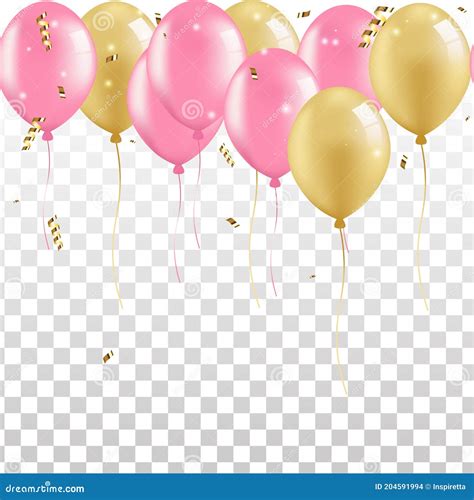 Party Background With Balloons Of Pink And Gold Color With Streamers