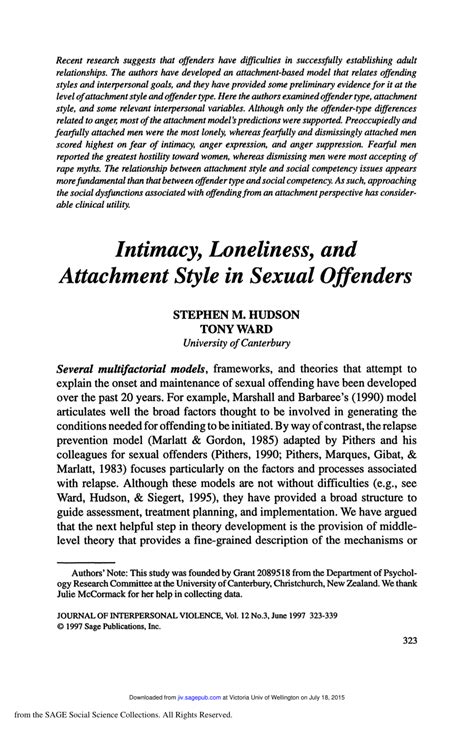 Pdf Intimacy Loneliness And Attachment Style In Sexual Offenders