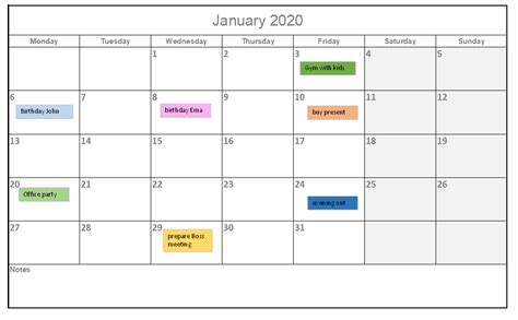 2020 calendar template for excel by excelmadeeasy