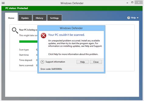 windows 8 1 defender won t complete a scan error code 0x8050800c