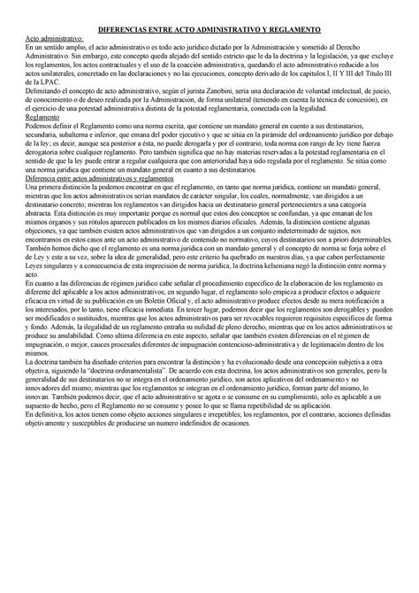 Diferencias Entre Acto Administrativo Y Reglamento Diferencias Entre