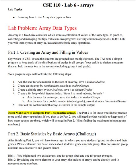 solved cse 110 lab 6 arrays lab topics learning how to