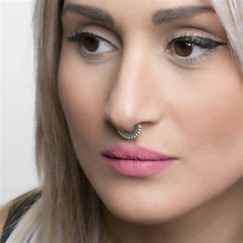 Beaded Septum Ring Nose Ring Body Jewelry 925 Solid Etsy