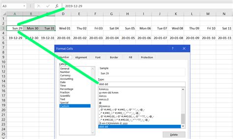 formatting year month day name of day on a work schedule