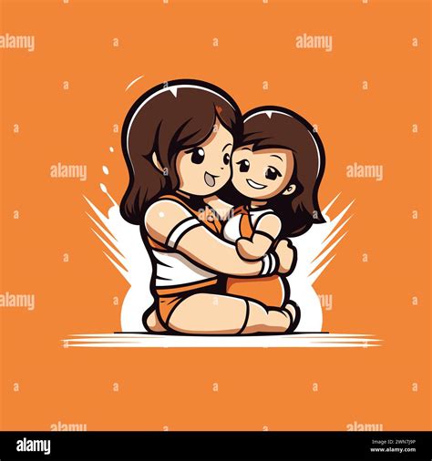 Mother And Daughter Hugging Each Other Vector Illustration On An