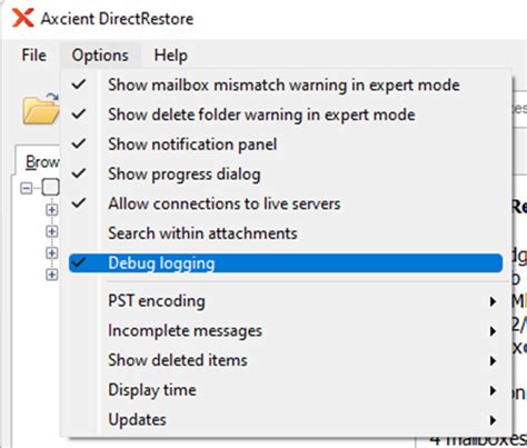 how to gather debug logs for troubleshooting axcient directrestore