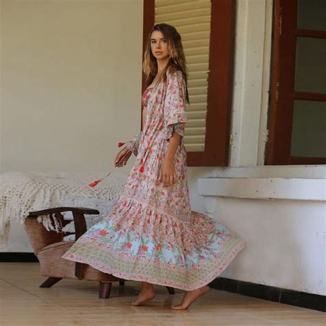 Bohemian Beach Holiday Style Pleated Print Dress Print Dress Holiday