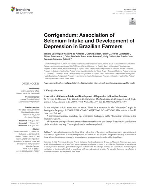 Pdf Corrigendum Association Of Selenium Intake And Development Of
