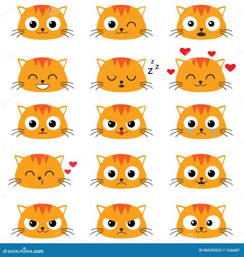 Set Of Cute Cartoon Cat Emotions Stock Vector Illustration Of Face
