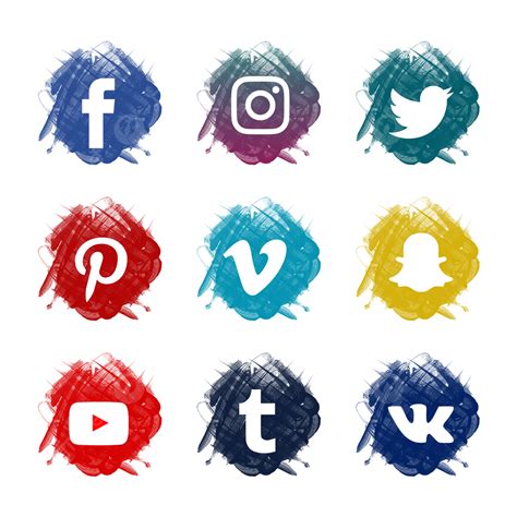 Watercolor Social Media Icons Set And Abstract Fashion Social Media