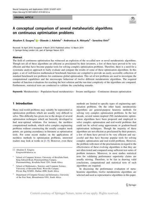 a conceptual comparison of several metaheuristic algorithms on