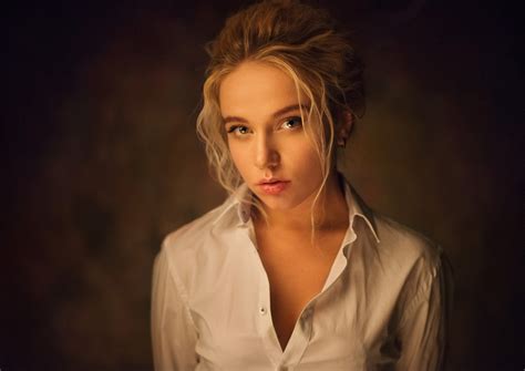 Face Maxim Maximov White Shirt 1080p Maria Popova Women Blonde