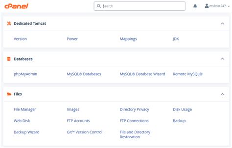cpanel dashboard dedicated tomcat 1 mediastroke