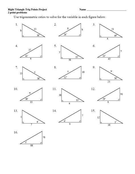 Right Triangle Trigonometry Worksheet