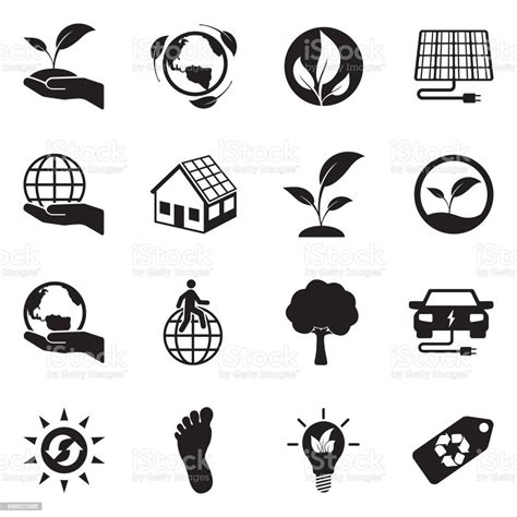 Conservation De La Terre Et Les Icônes De Lécologie Design Plat Noir