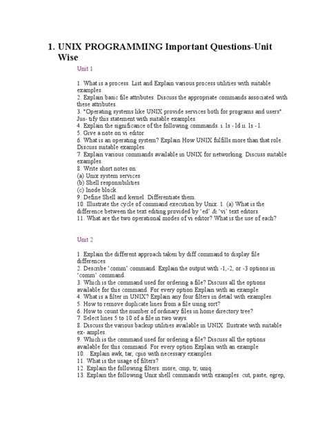 unix programming important questions command line