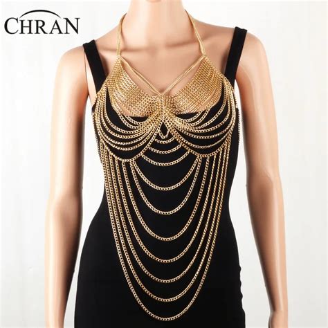 Chran Gold Tone Beach Chain Wear Women Harness Necklace Ethnic Chain