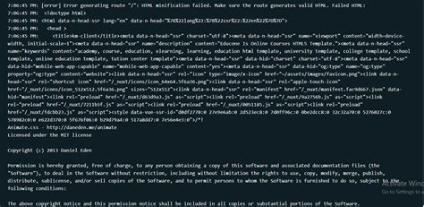 javascript error generating route html minification